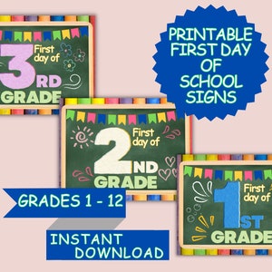 First Day of School Printable Signs / Grades 1-12 / PDF / Instant ...
