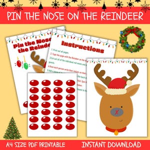 Pin the Nose on the Reindeer Printable / Christmas Game / 4 Pages / Pin ...