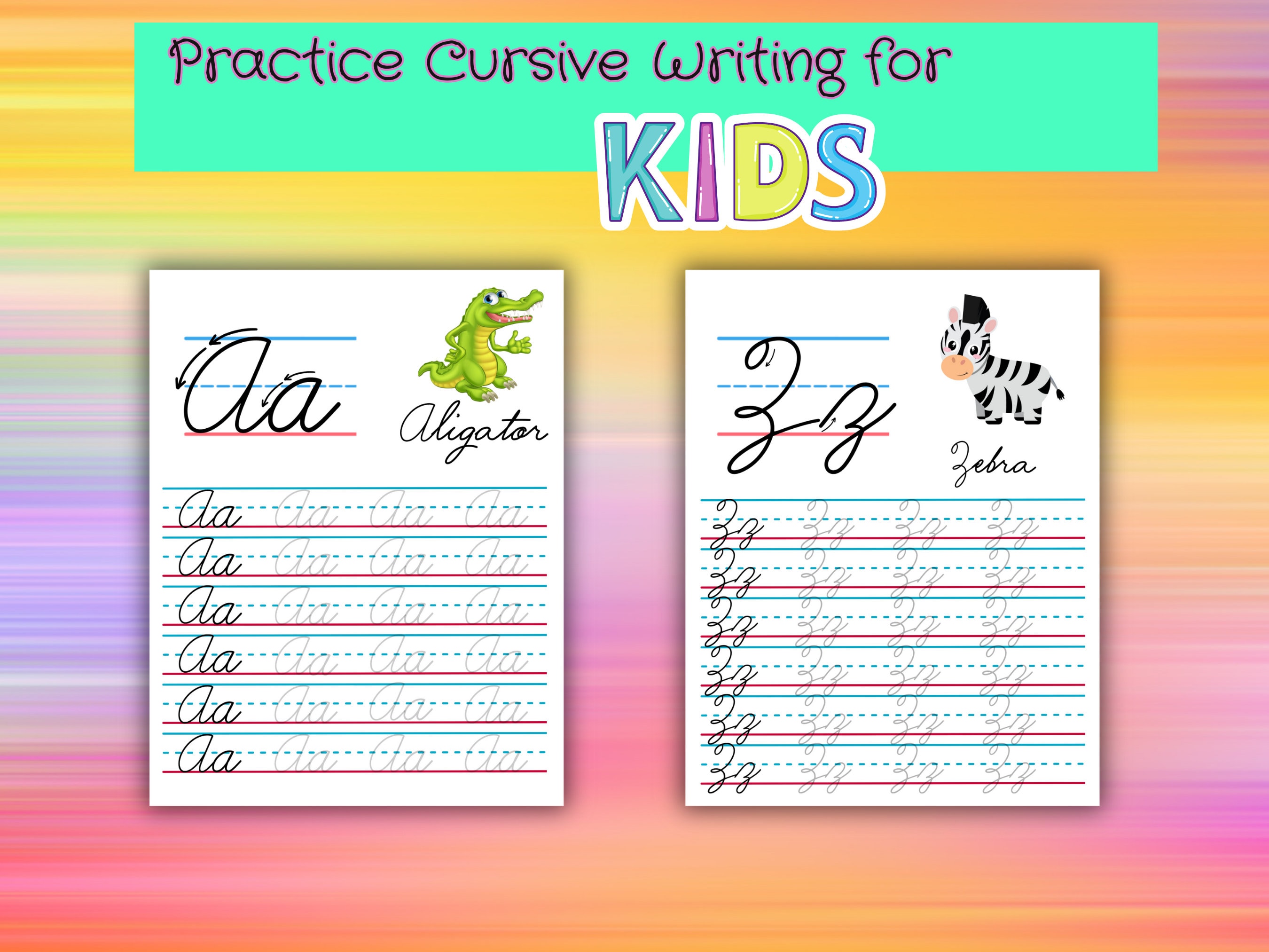 Practice Cursive Writing for Kids / Printable/ 27 Pages / PDF / Kids ...