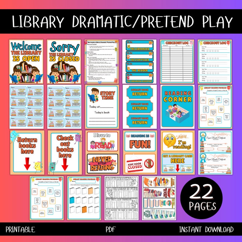 Library Pretend Play Printables / 22 Pages / Instant Download ...
