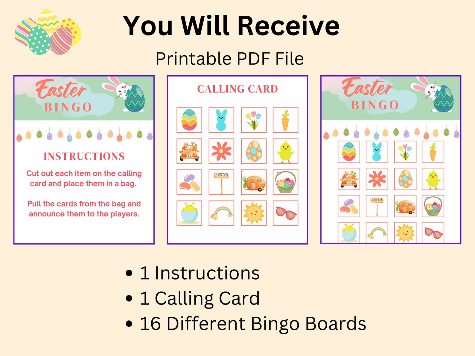 Easter Bingo Printable Calling Cards / Easter Games for Kids and Adults ...