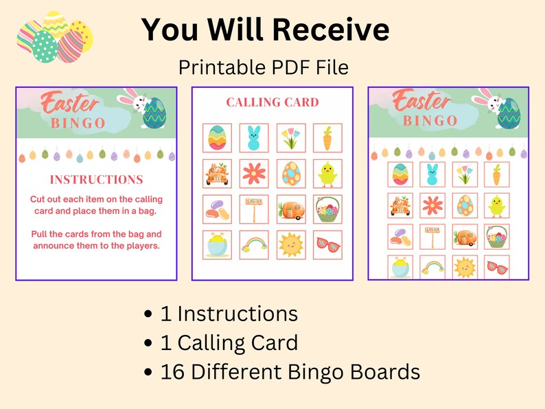Easter Bingo Printable Calling Cards / Easter Games for Kids and Adults ...