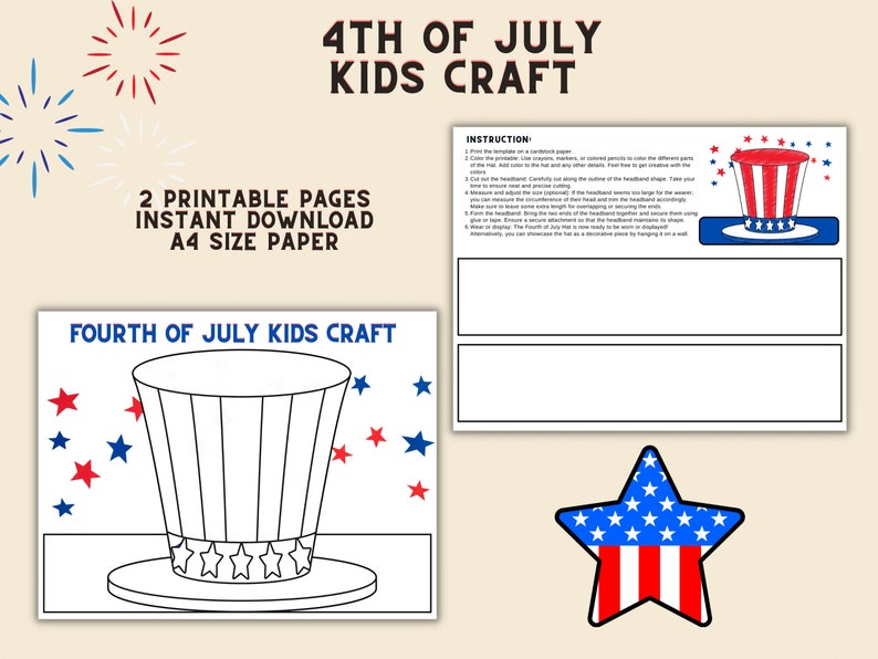 4th of July Kids Craft / 4th of July Hat / PDF / Instant Download ...