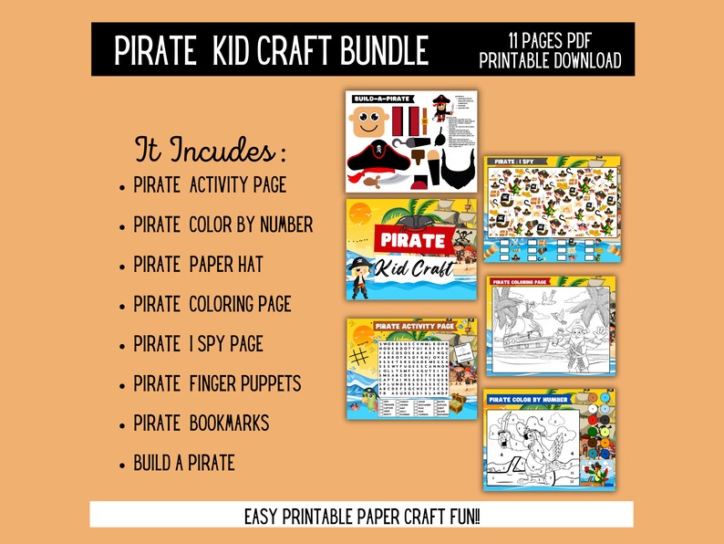Printable Craft for Kids / Pirate Kid Craft Bundle / Activity Sheets ...