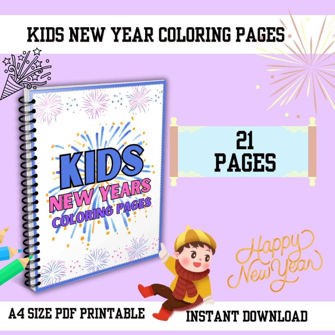 Kids New Year Coloring Pages / PDF / Printable / 21 Pages / Kids ...