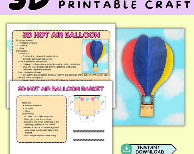 3D Spinning Hot Air Balloon Craft Template - Etsy Canada