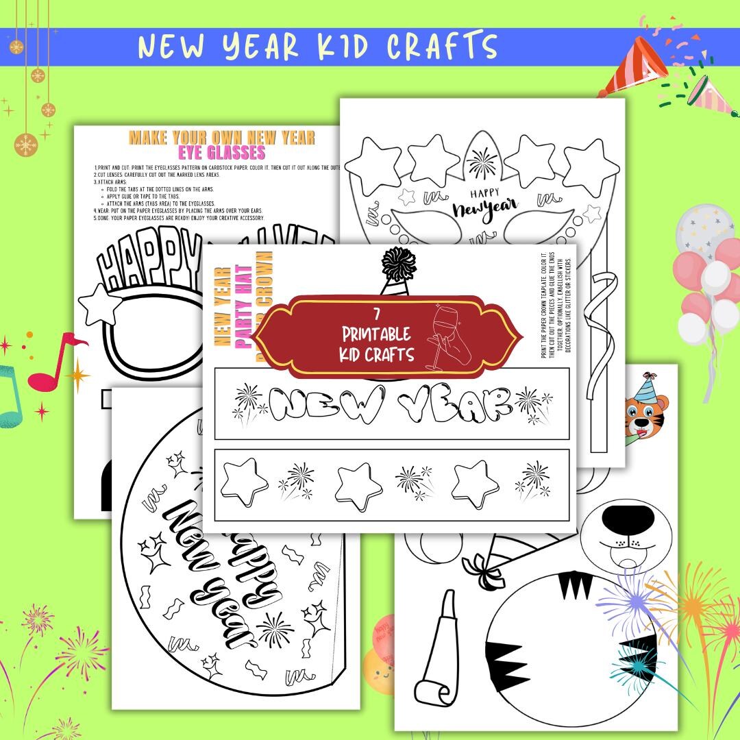 New Year Kids Craft Printable Bundle / PDF / 7 Printable Crafts / Cut ...