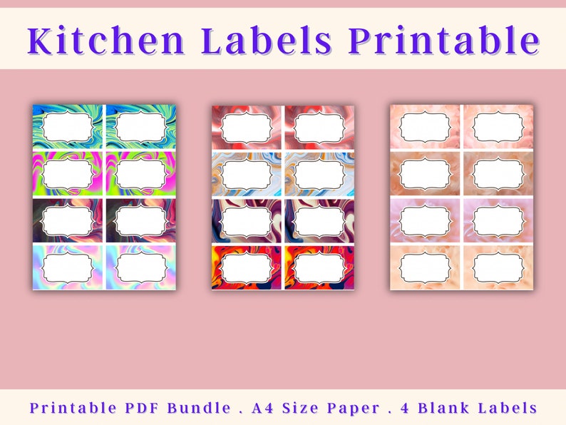Kitchen Labels Printable / Colorful Abstract / Editable on Canva / PDF ...