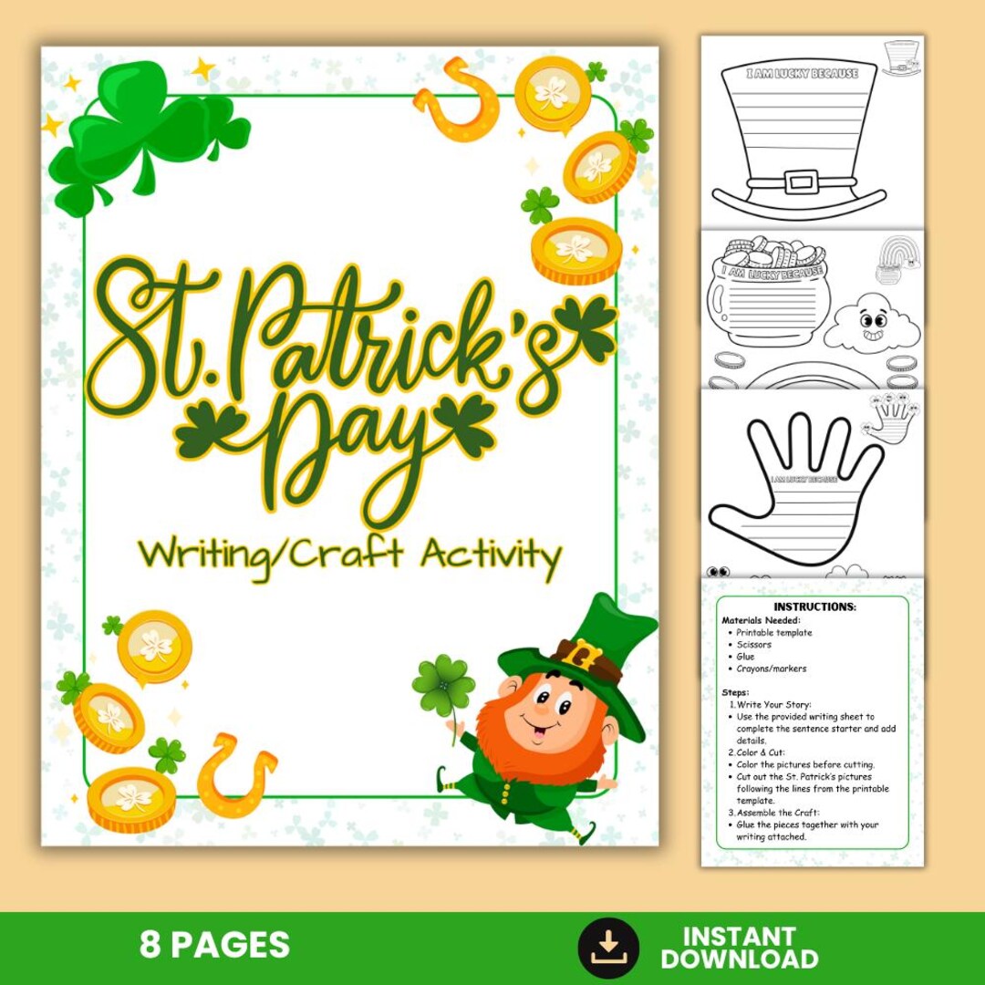 St Patricks Day Craft / Writing Craft for Kids / Printable / 8 Pages ...