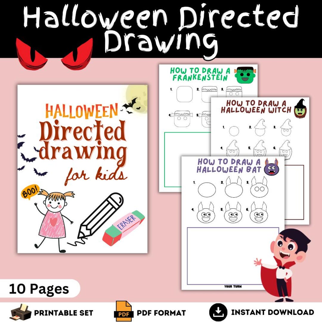 Halloween Directed Drawings for Kids / Printable / 10 Pages / Kids ...