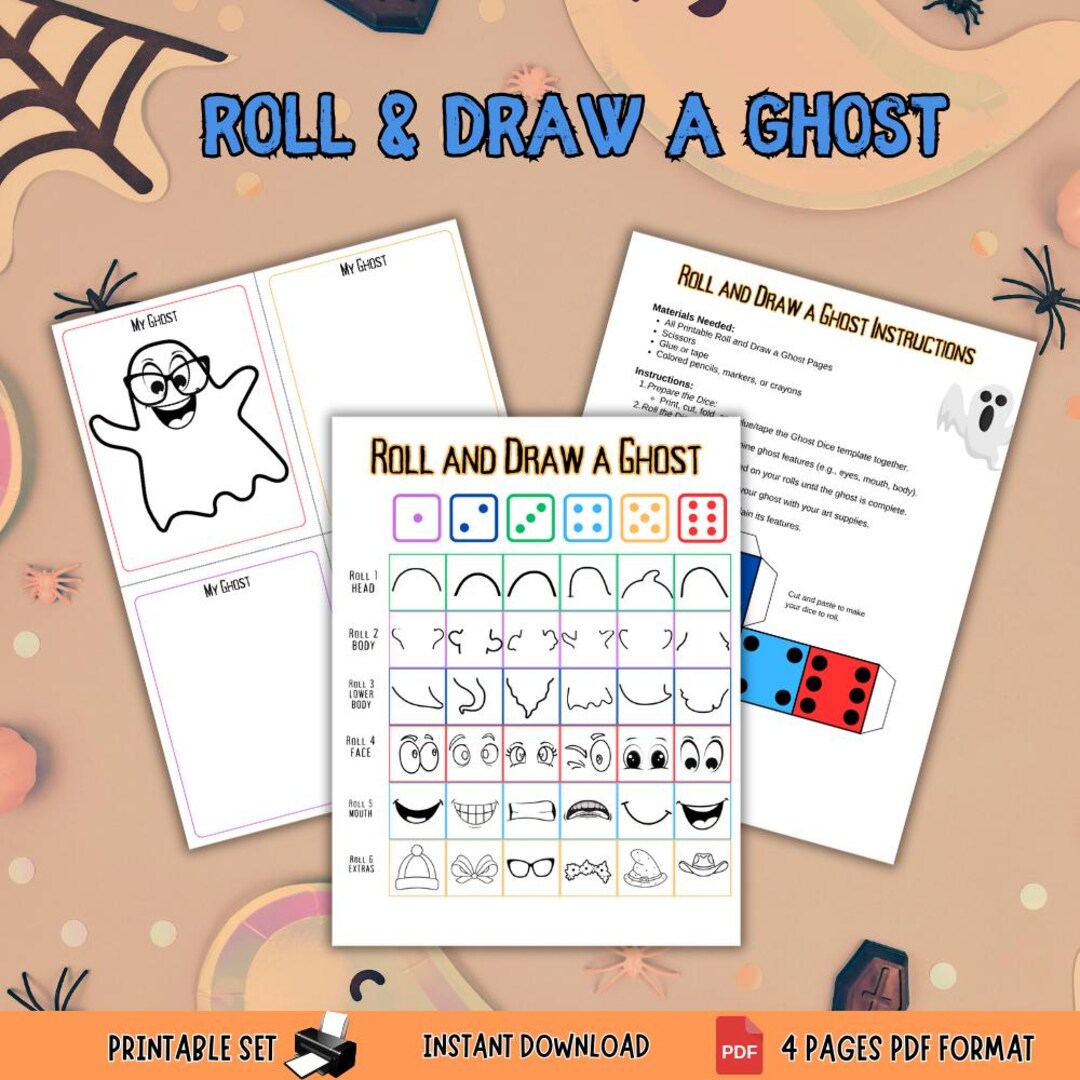 Roll and Draw a Ghost Printable / 4 Pages / for Kids / Halloween ...