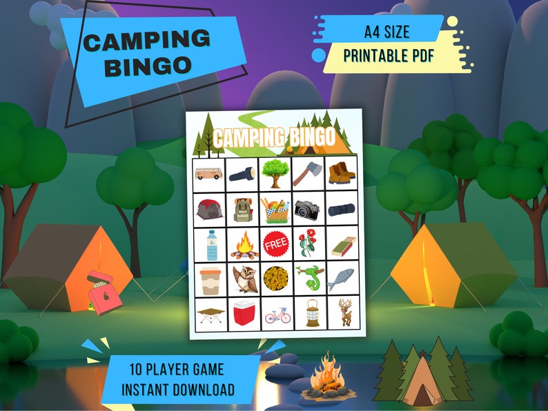Camping Bingo Printable / 11 Printable Camping Bingo Cards / Camping ...