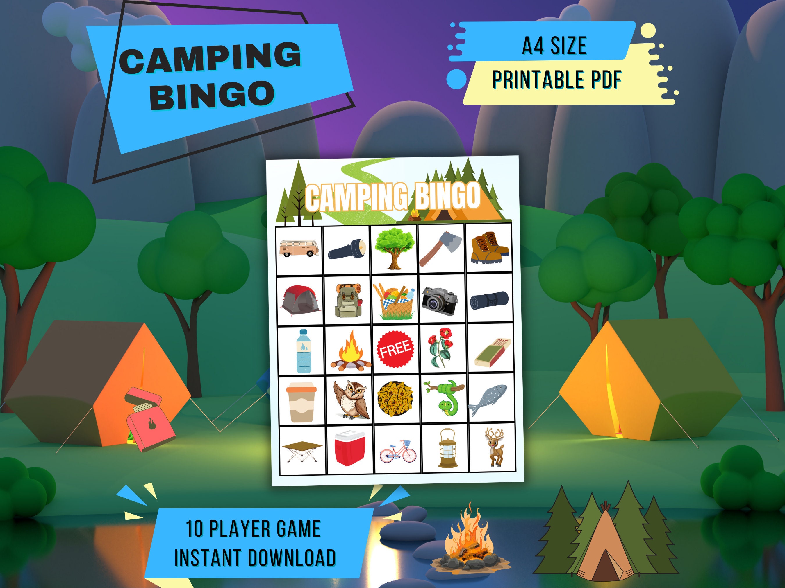 Camping Bingo Printable / 11 Printable Camping Bingo Cards / Camping ...