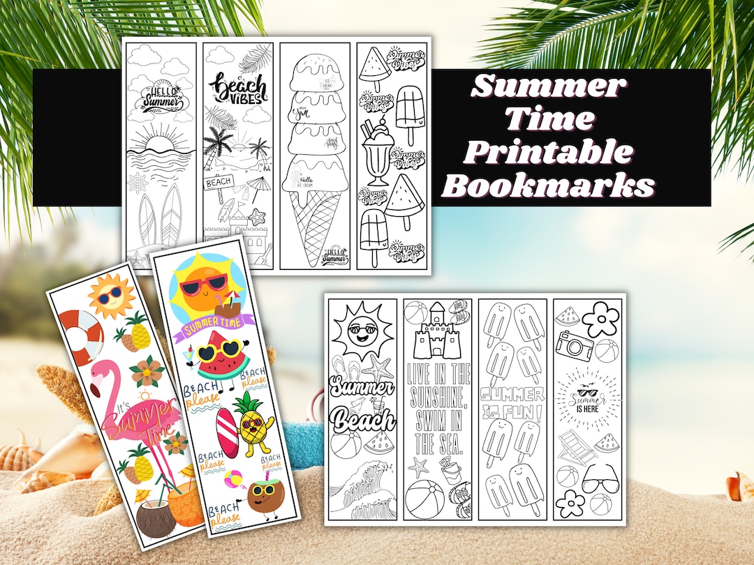 Summer Bookmarks for Kids / Color Your Own Bookmarks / 12 Different ...