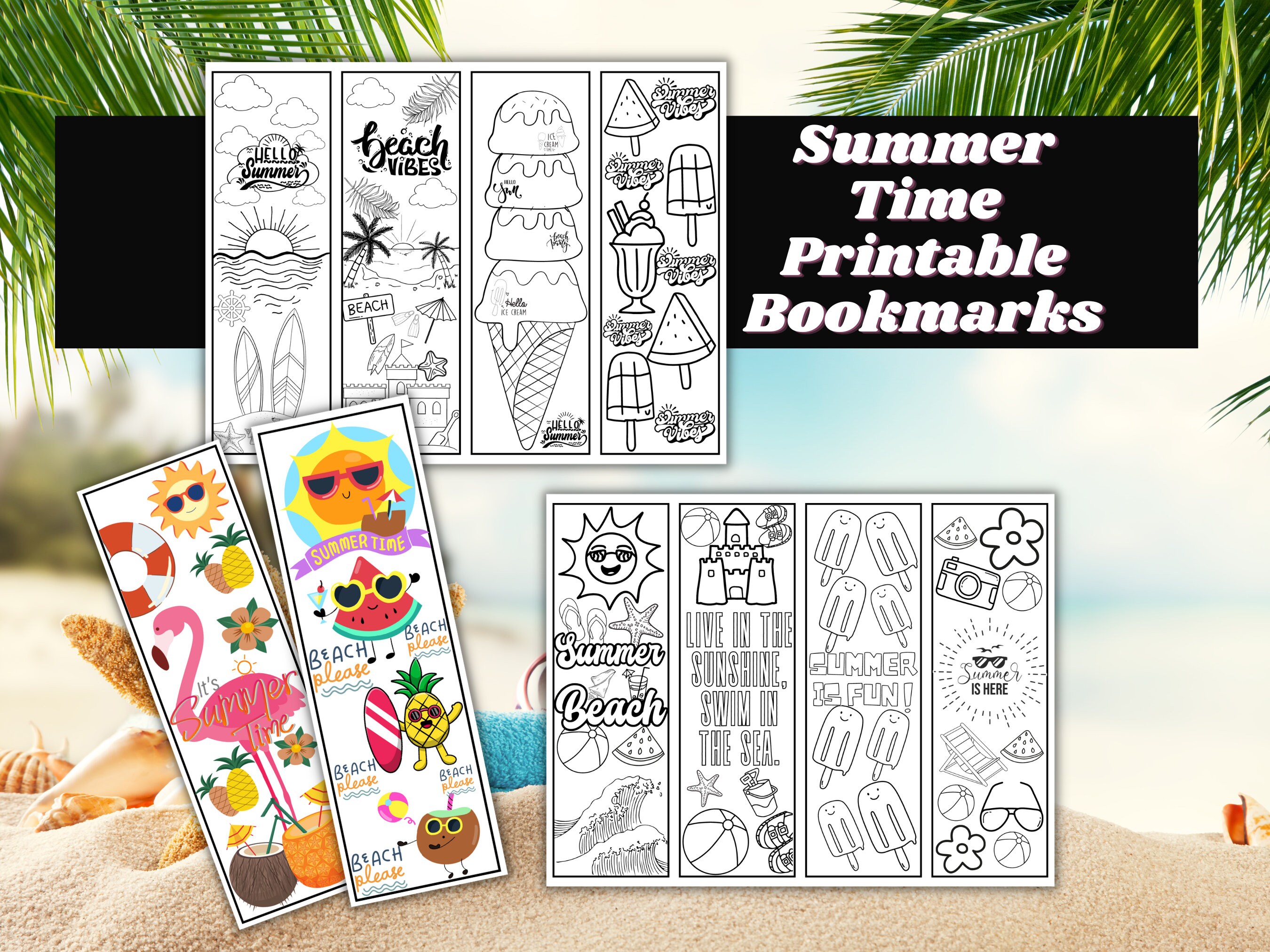 Summer Bookmarks for Kids / Color Your Own Bookmarks / 12 Different ...