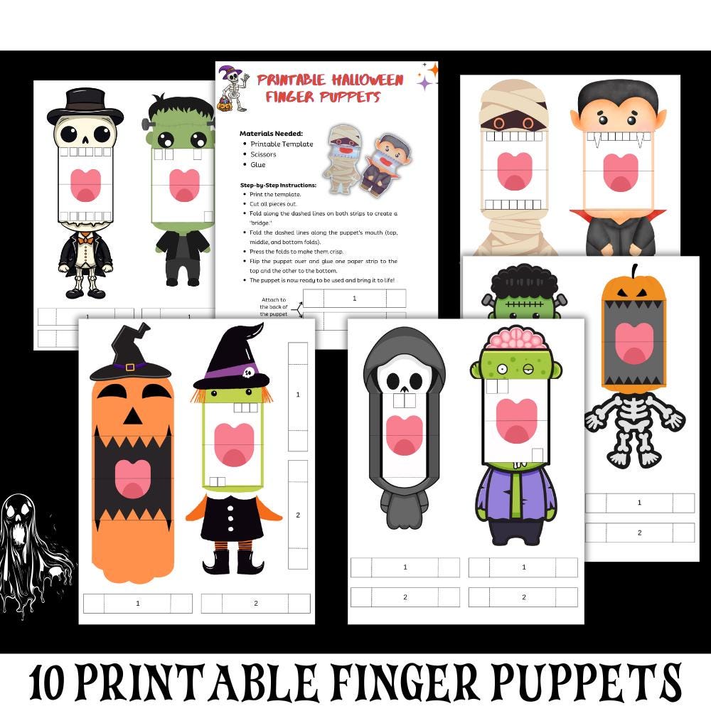 Halloween Finger Puppets Printable / 6 Pages / Paper Kids Craft ...