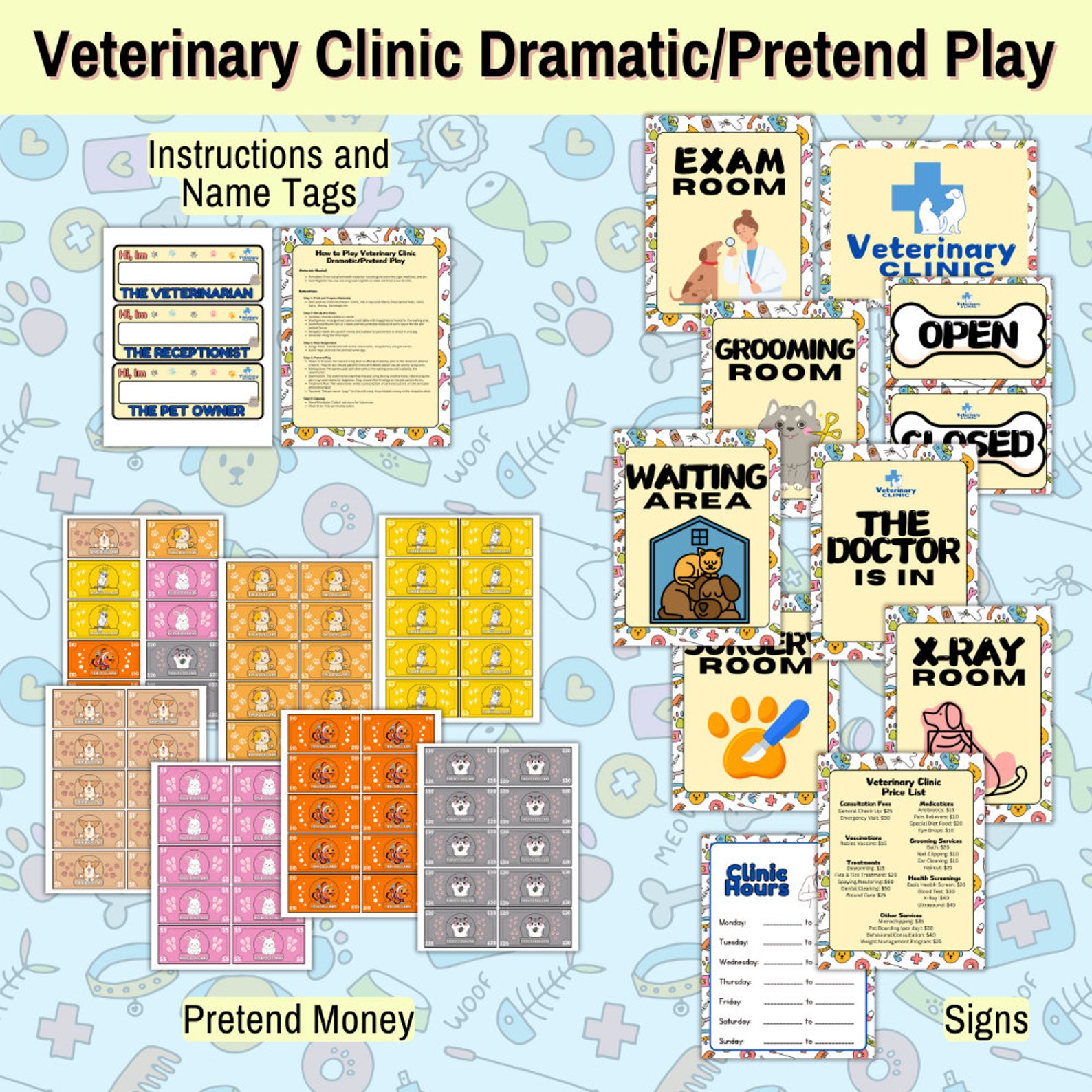 Vet Pretend Play Printables Bundle / 44 PDF Pages / Classroom / Pretend ...
