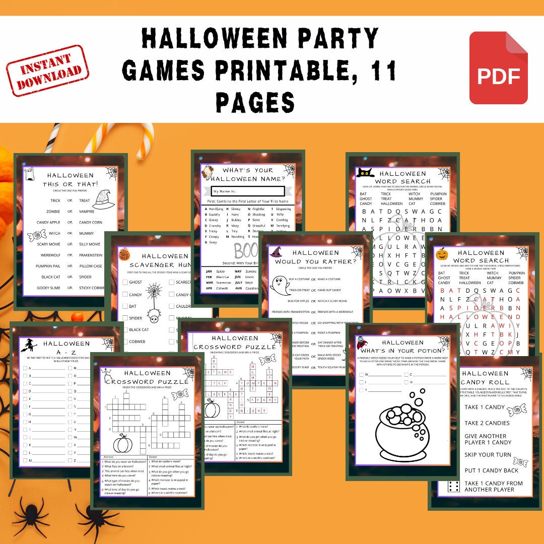 Halloween Party Games Printable / 11 Pages / 8.5x11''/ PDF / Instant ...