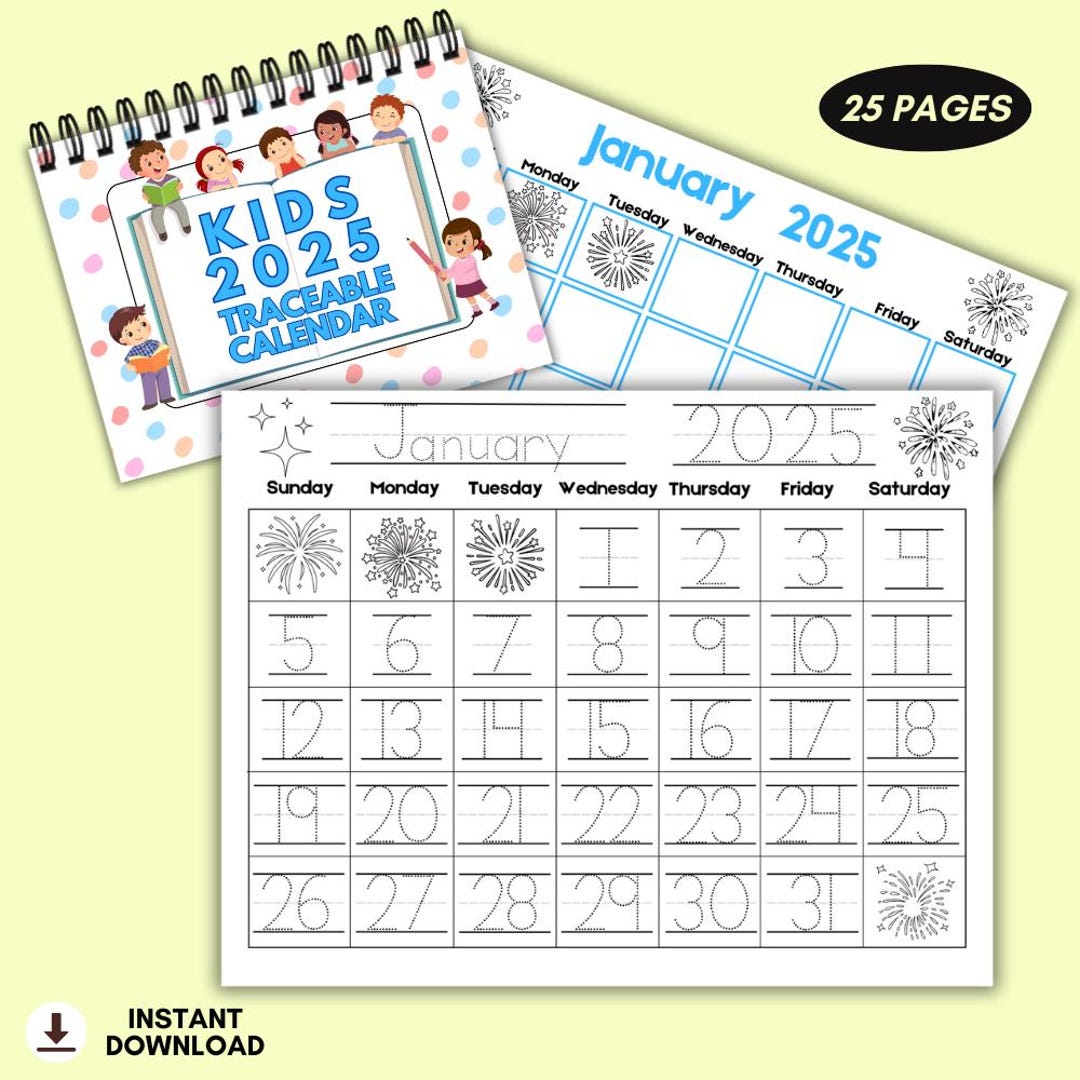 Kids Traceable Calendar 2025 Printable / Number Tracing / Handwriting ...