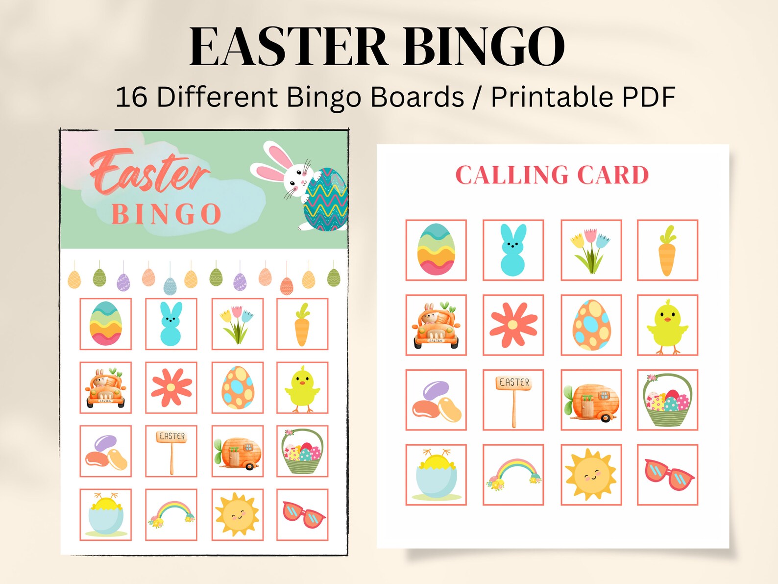 Easter Bingo Printable Calling Cards / Easter Games for Kids and Adults ...