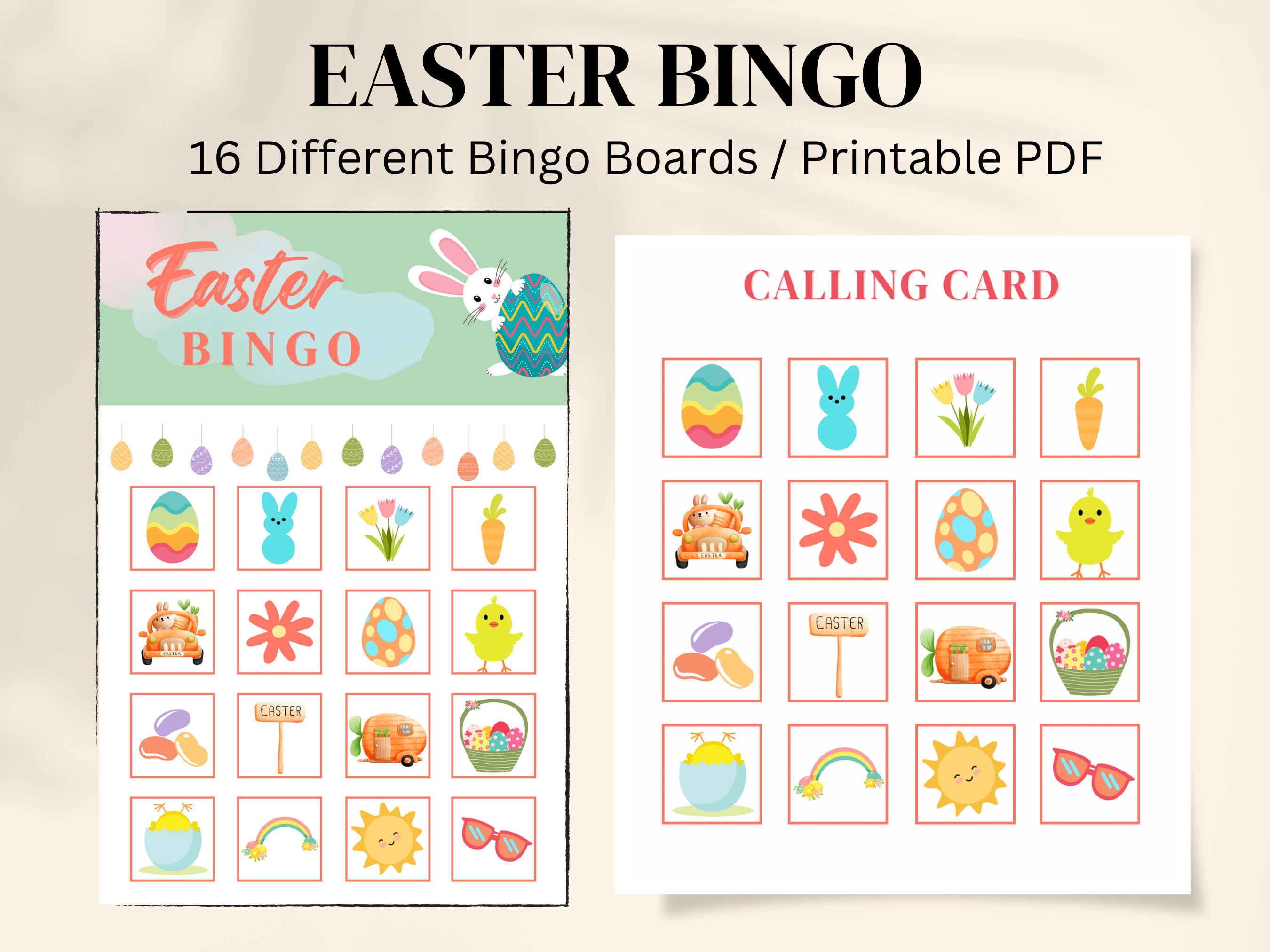 Easter Bingo Printable Calling Cards / Easter Games for Kids and Adults ...
