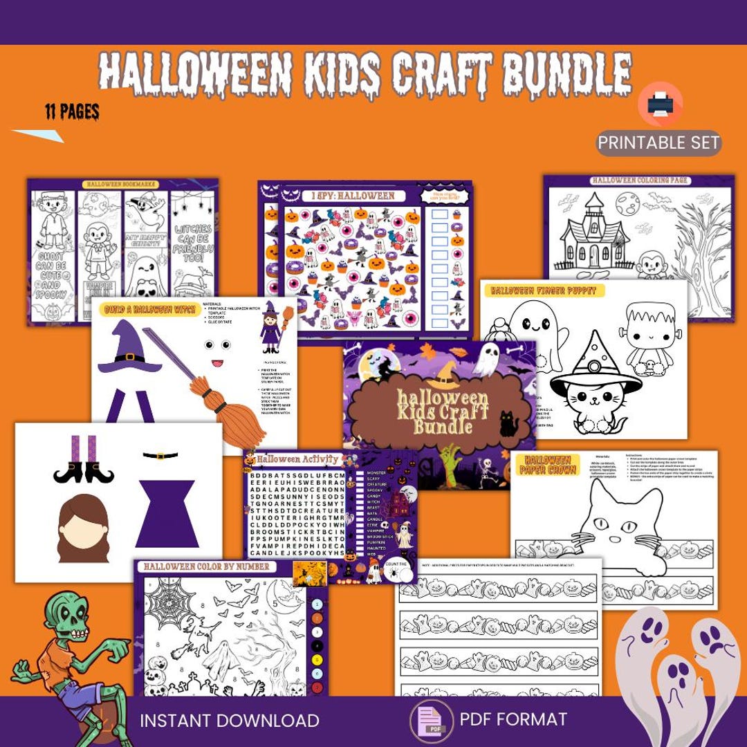 Halloween Kid Craft Printable Bundle / 14 Pages / Word Search / Color ...