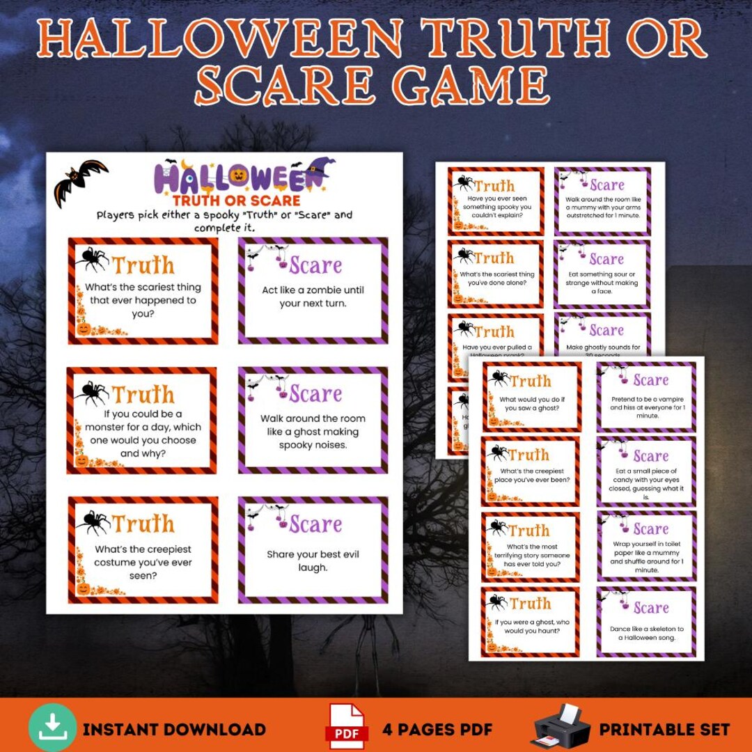 Halloween Truth or Scare Kids Game / Printable / 4 Pages / PDF / Family ...