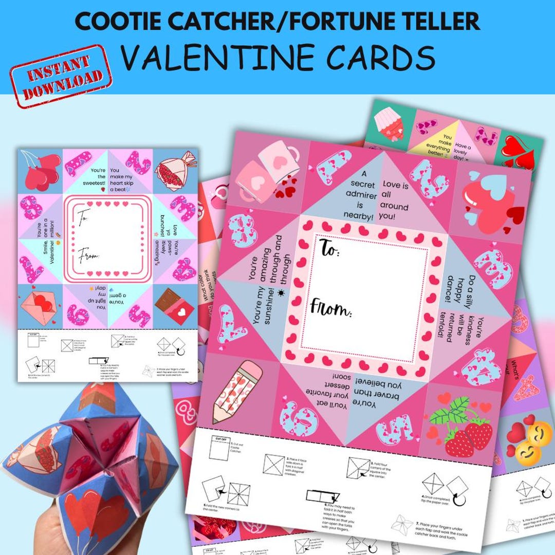 Cootie Catcher Fortune Teller Printable Valentines Cards / Fun ...