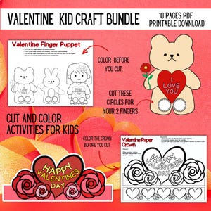 Valentine Kid Craft Printable Set / Valentines Day Activities for Kids ...