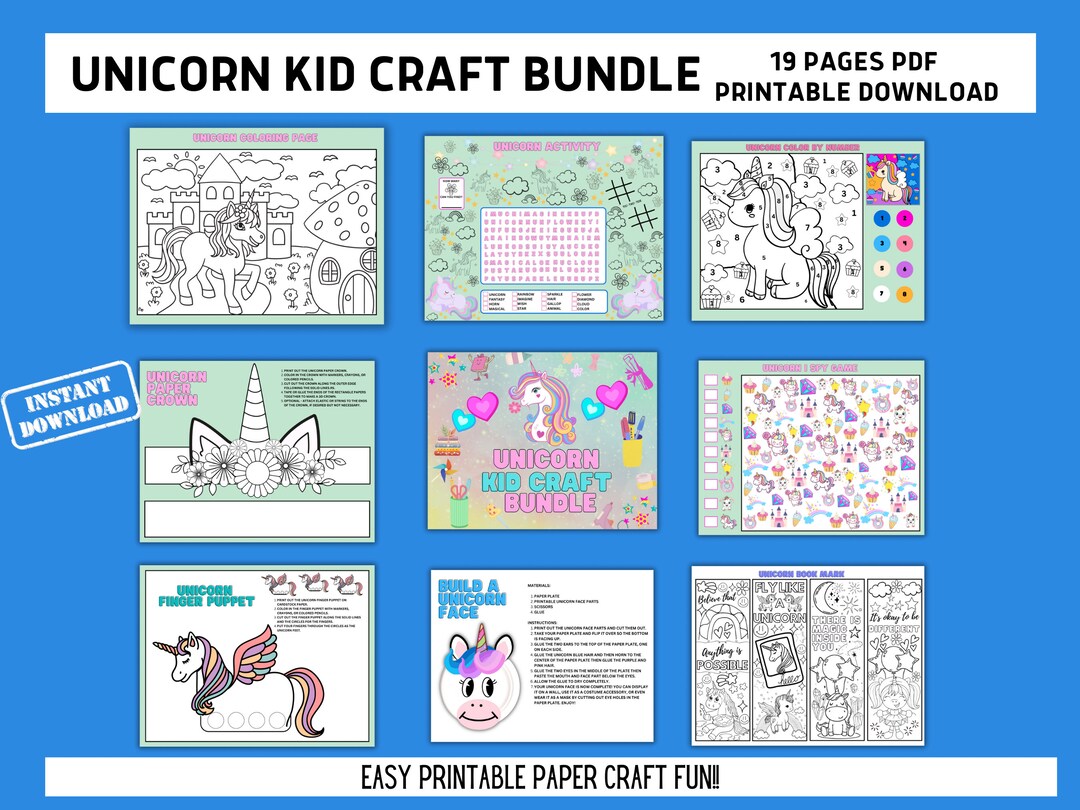 Kids Summer Craft Printable Activities/ Unicorn Kid Craft Bundle ...