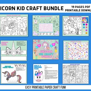 Kids Summer Craft Printable Activities/ Unicorn Kid Craft Bundle ...