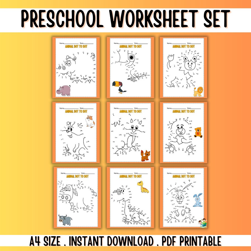 Preschool Worksheets Set / Printable / 50 Pages / Orange / Kindergarten ...