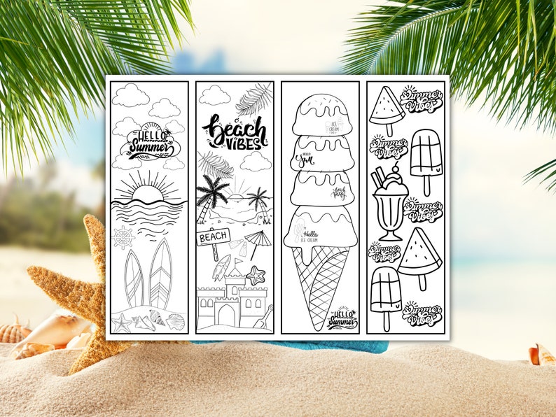 Summer Bookmarks for Kids / Color Your Own Bookmarks / 12 Different ...