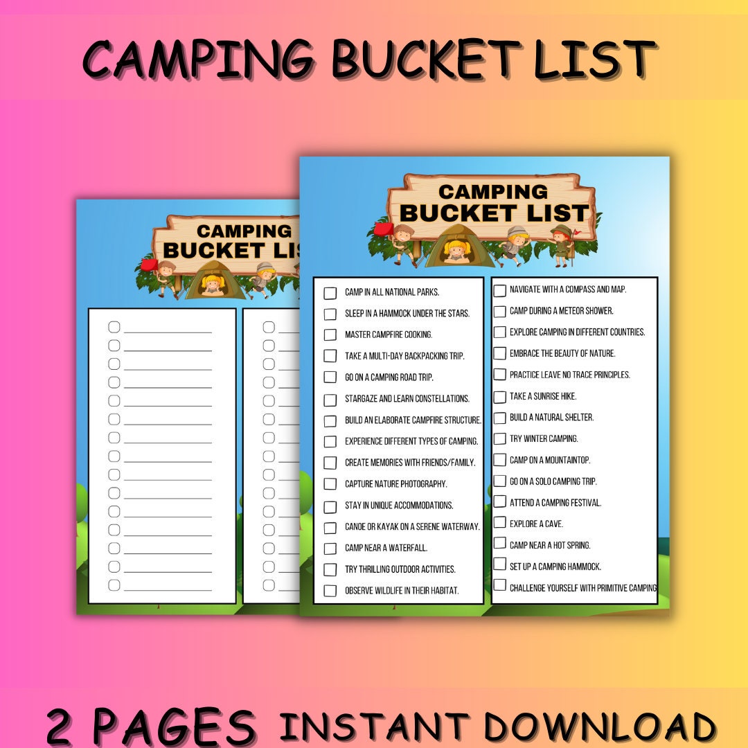 Camping Bucket List Printable / 2 Pages / PDF / Instant Download ...