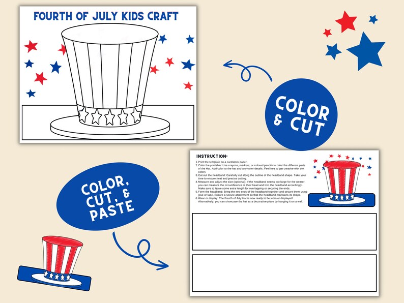 4th of July Kids Craft / 4th of July Hat / PDF / Instant Download ...