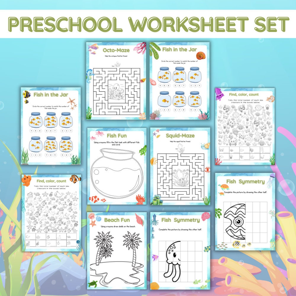 Preschool Worksheets Set / Printable / 50 Pages / Under the Sea ...