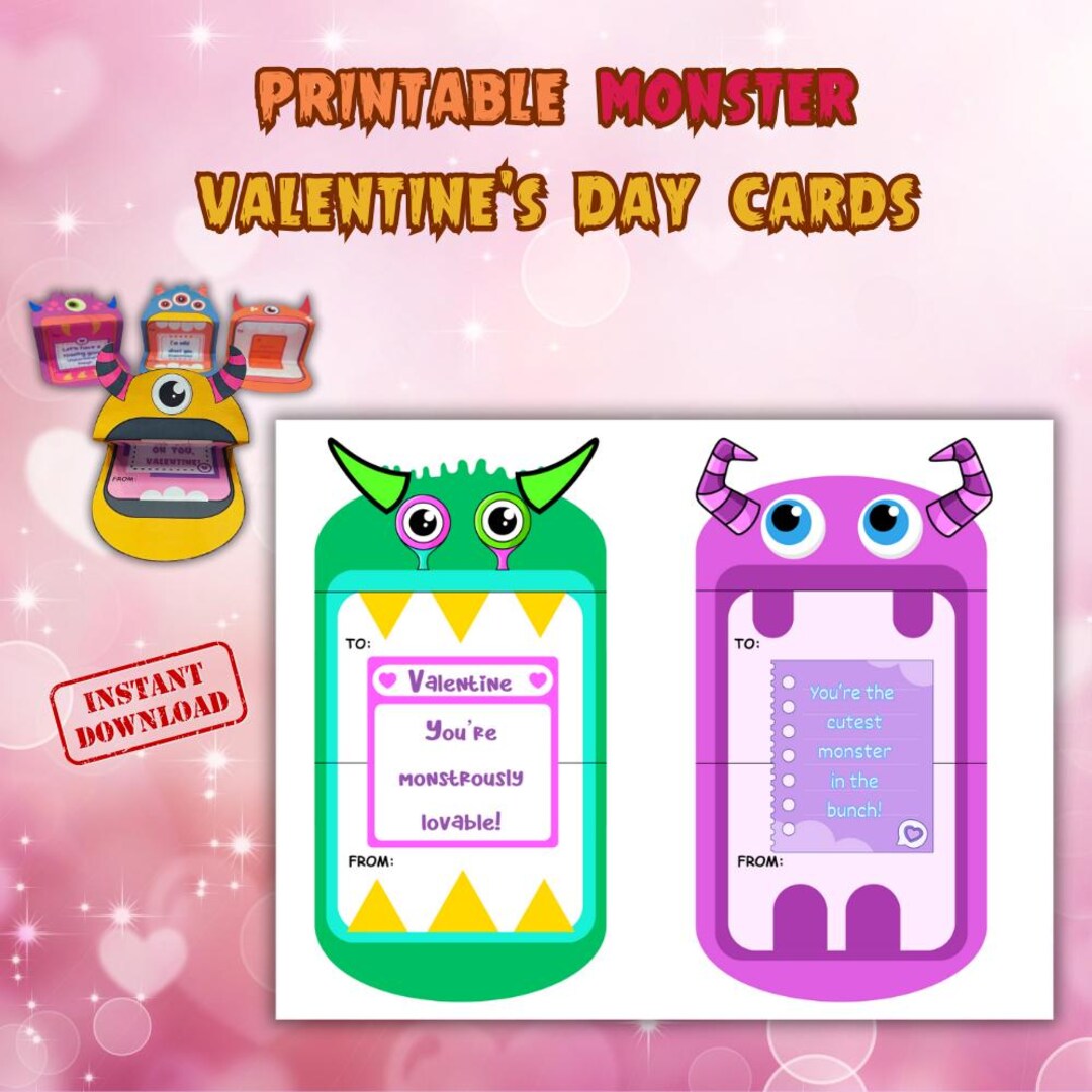 Monsters Valentine's Day Cards Printable / Classroom Valentine's Day ...