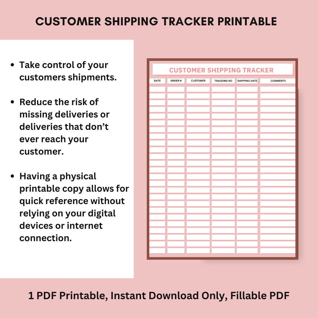 Customer Shipping Tracker Printable / Fillable PDF / Printable ...