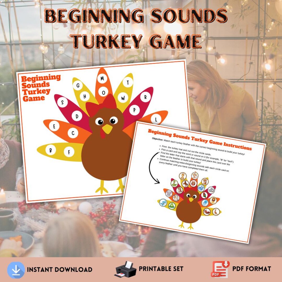 Beginning Sounds Turkey Game / Printable / Kids Thanksgiving Game ...