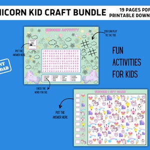 Kids Summer Craft Printable Activities/ Unicorn Kid Craft Bundle ...
