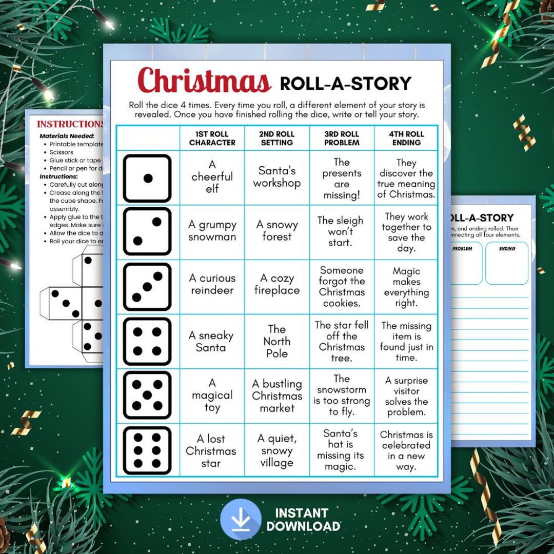 Roll a Story Christmas Printable / Christmas Party Games / Christmas ...