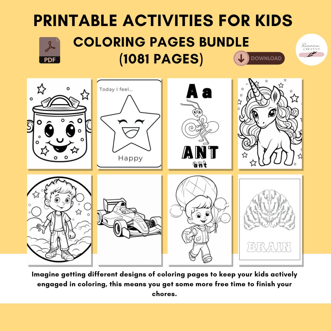 Coloring Pages for Kids Printable Bundle, 1081 Pages, Coloring Sheets ...