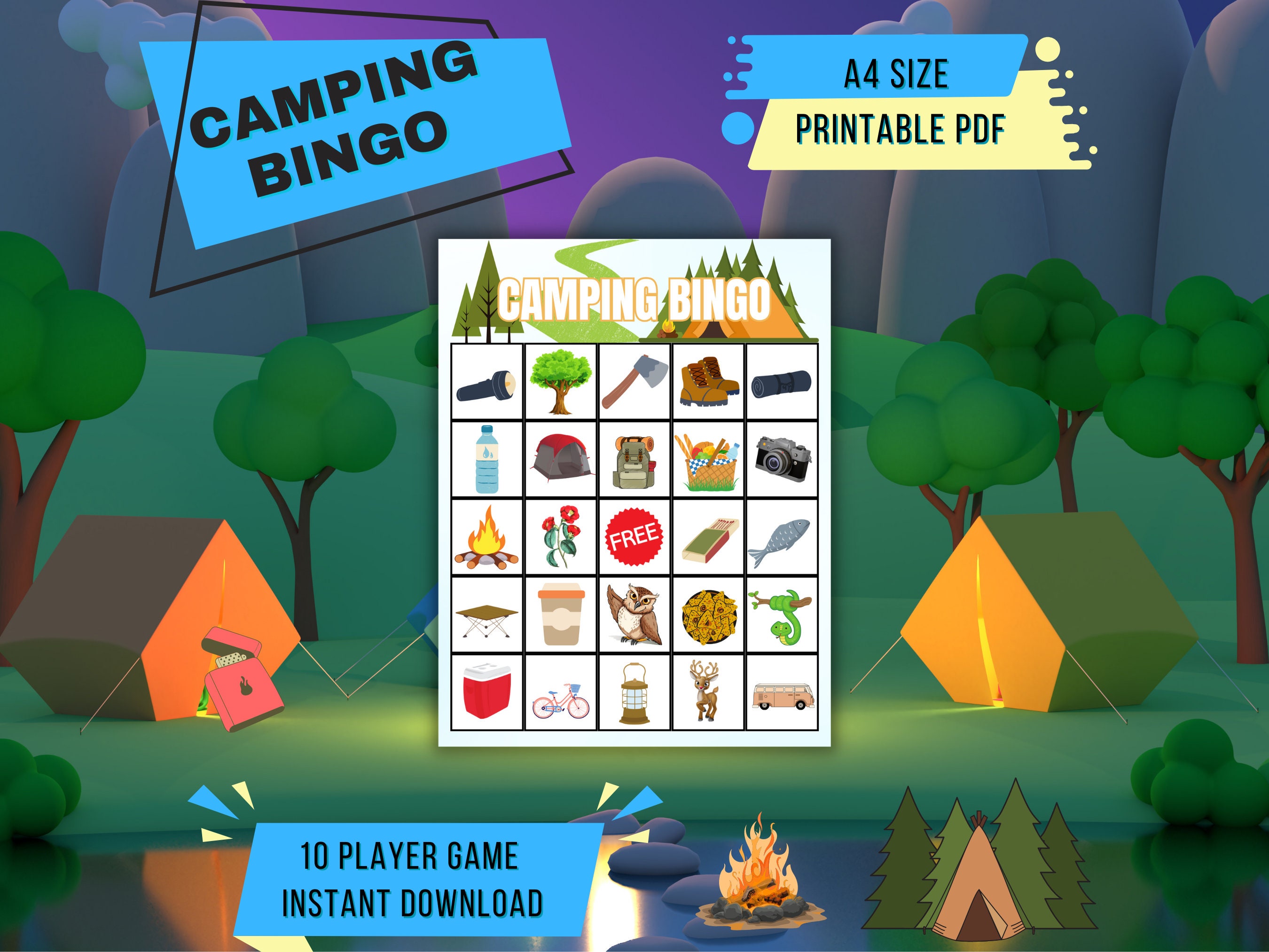 Camping Bingo Printable / 11 Printable Camping Bingo Cards / Camping ...