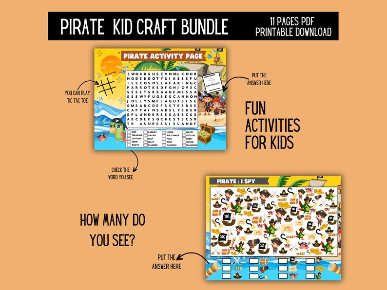 Printable Craft for Kids / Pirate Kid Craft Bundle / Activity Sheets ...