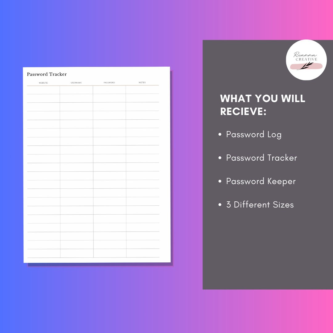 Password Tracker Printable / Bundle / PDF / Instant Download/ - Etsy
