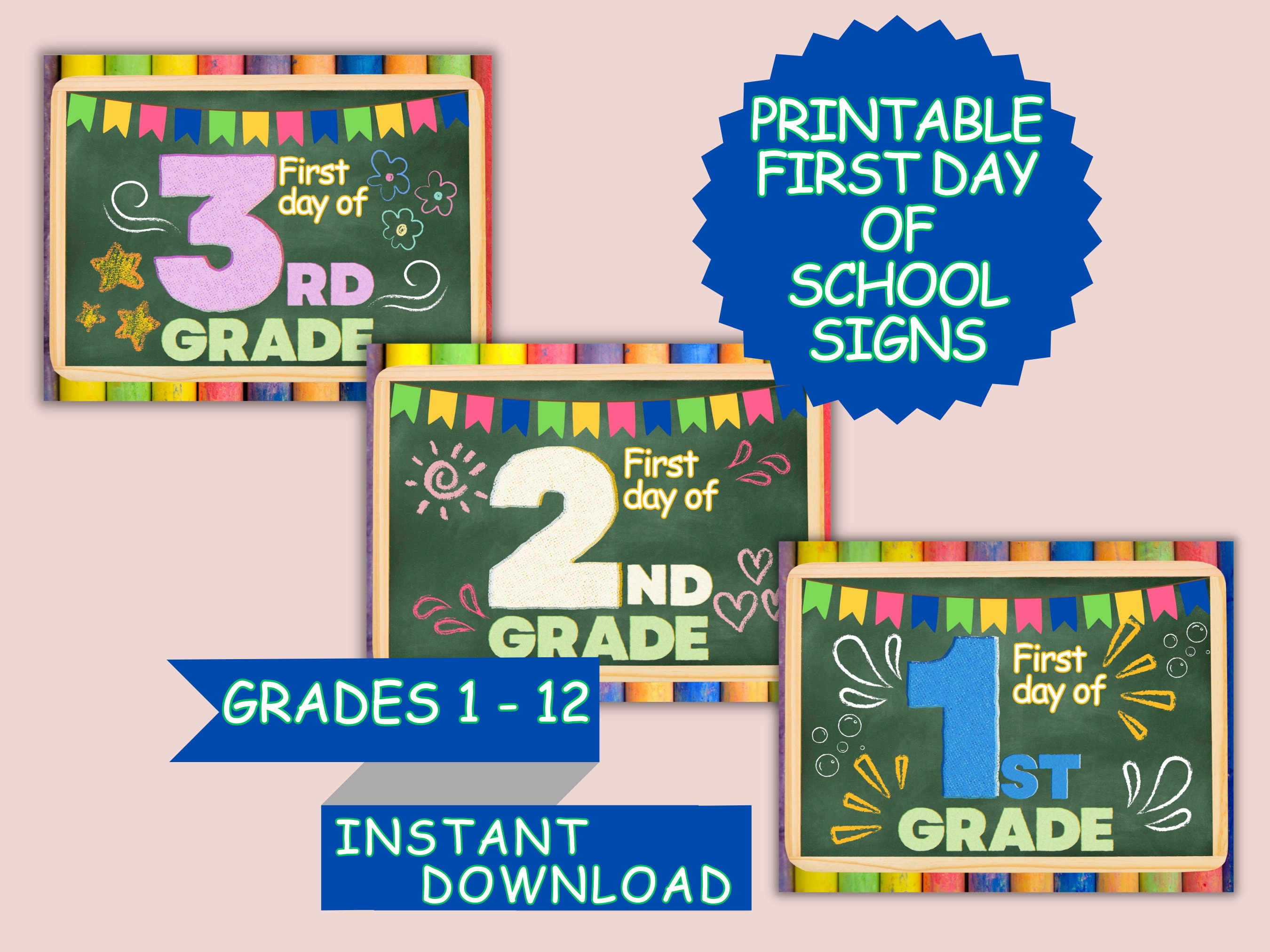 First Day of School Printable Signs / Grades 1-12 / PDF / Instant ...
