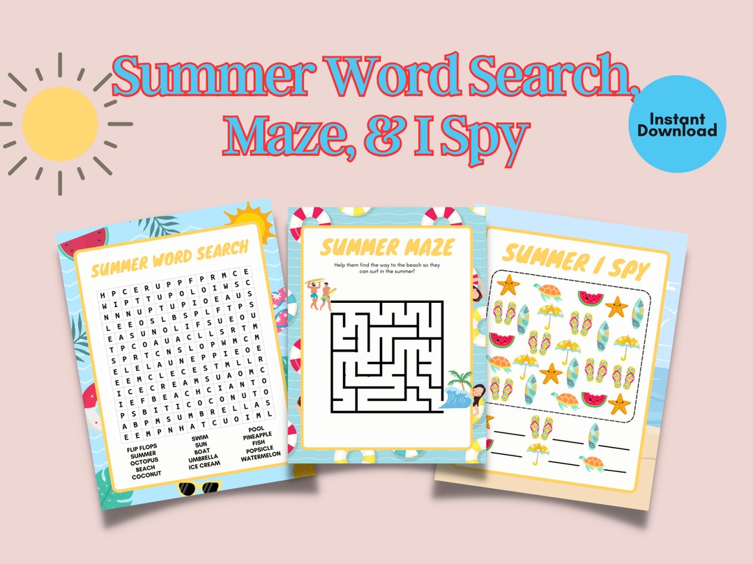 Summer Word Search Printable / for Kids / Maze / I Spy / 4 Pages / PDF ...