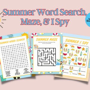Summer Word Search Printable / for Kids / Maze / I Spy / 4 Pages / PDF ...
