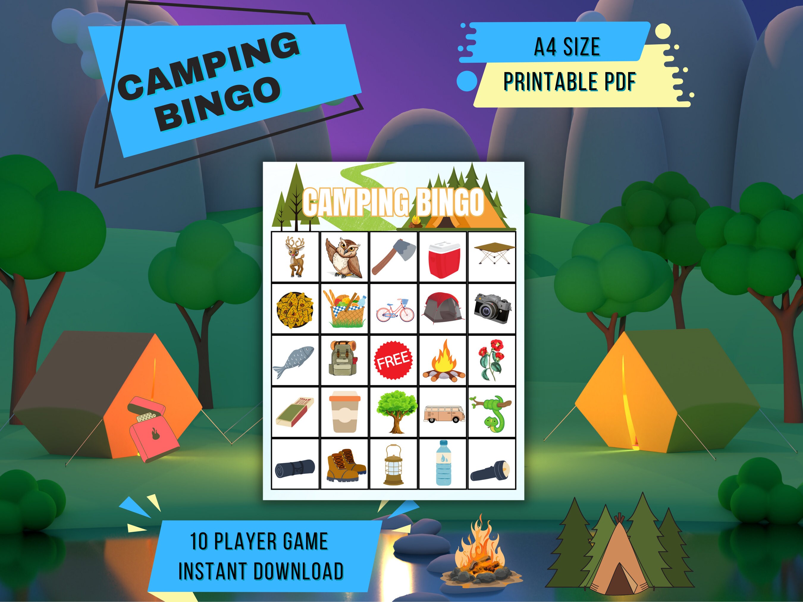 Camping Bingo Printable / 11 Printable Camping Bingo Cards / Camping ...