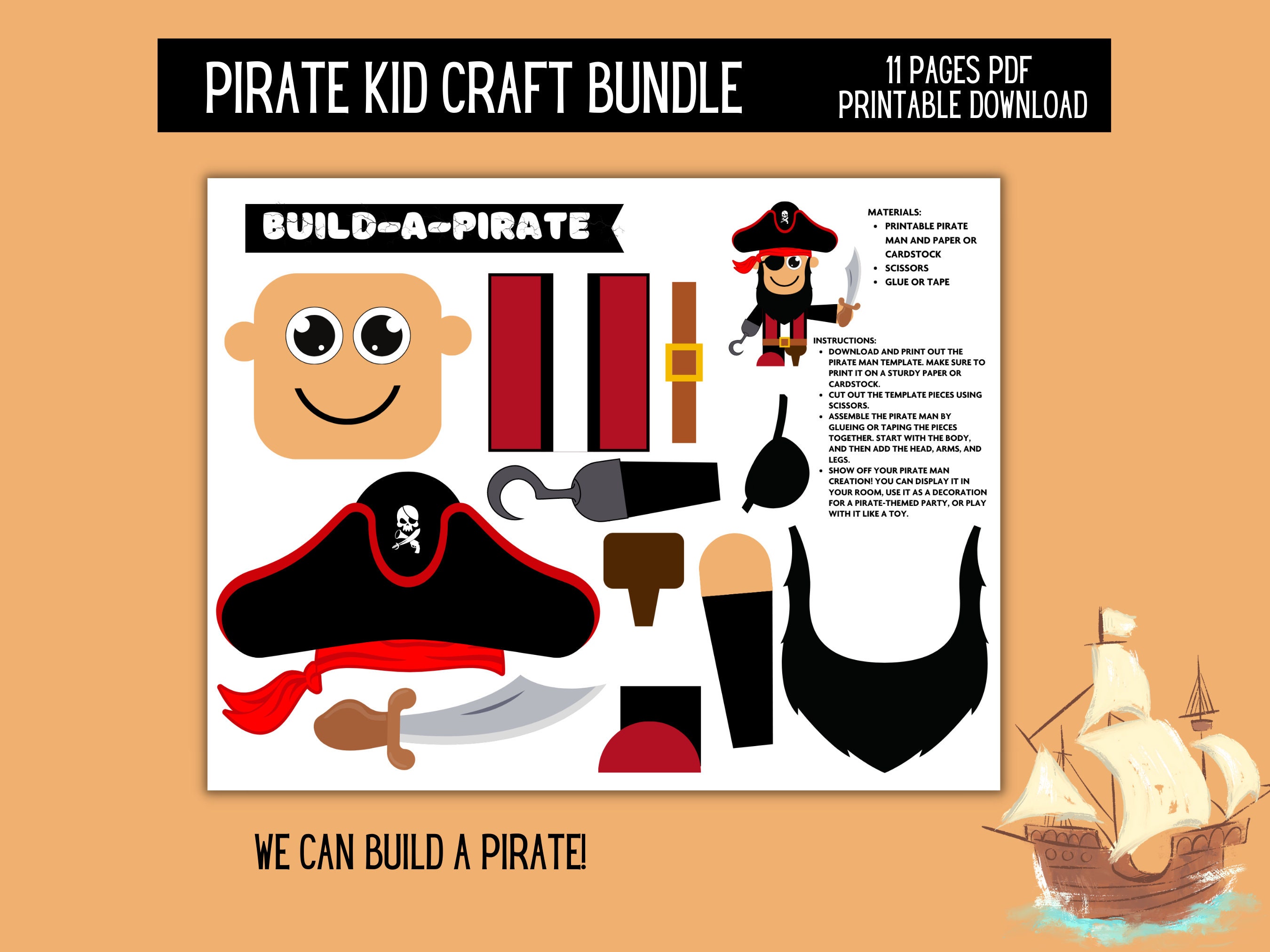 Printable Craft for Kids / Pirate Kid Craft Bundle / Activity Sheets ...